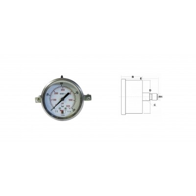 Pressure gauge DN 63 rear connection without flange with clamp, with ...